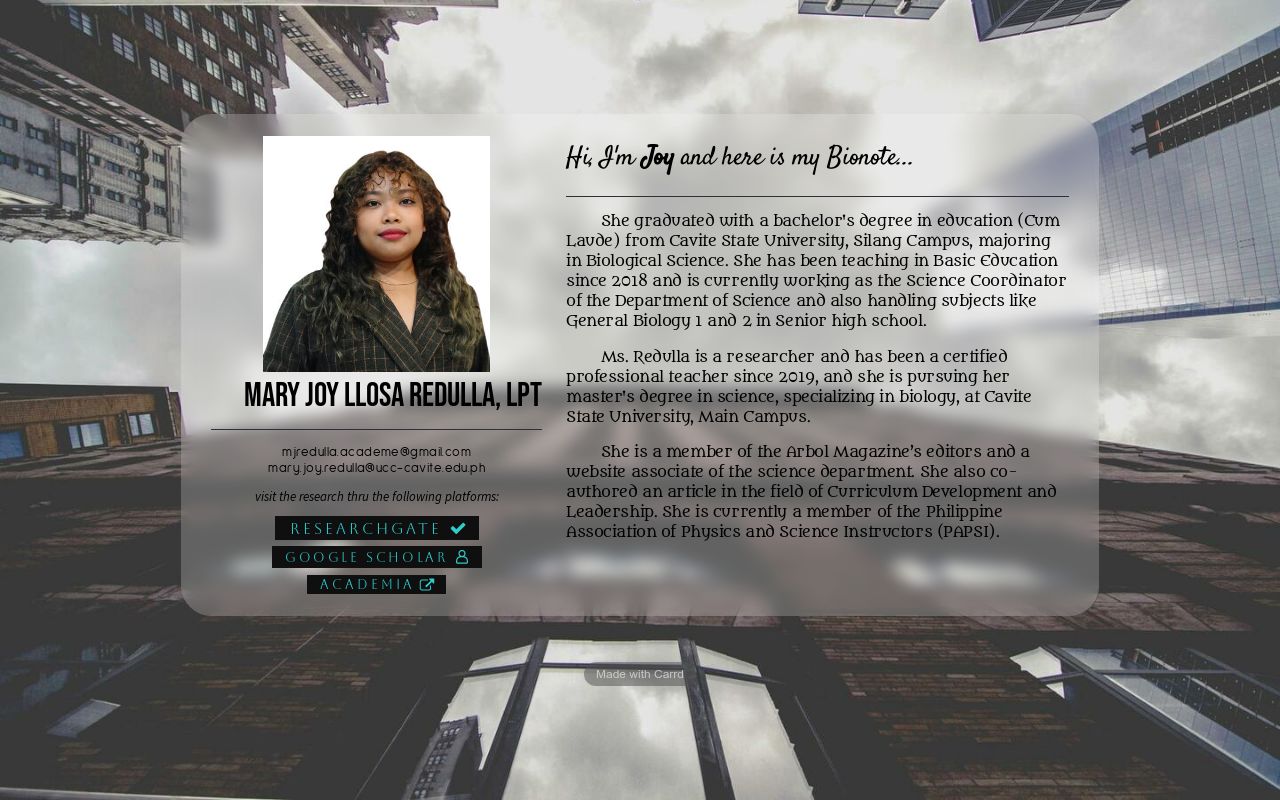 Ms. Redulla's Bionote